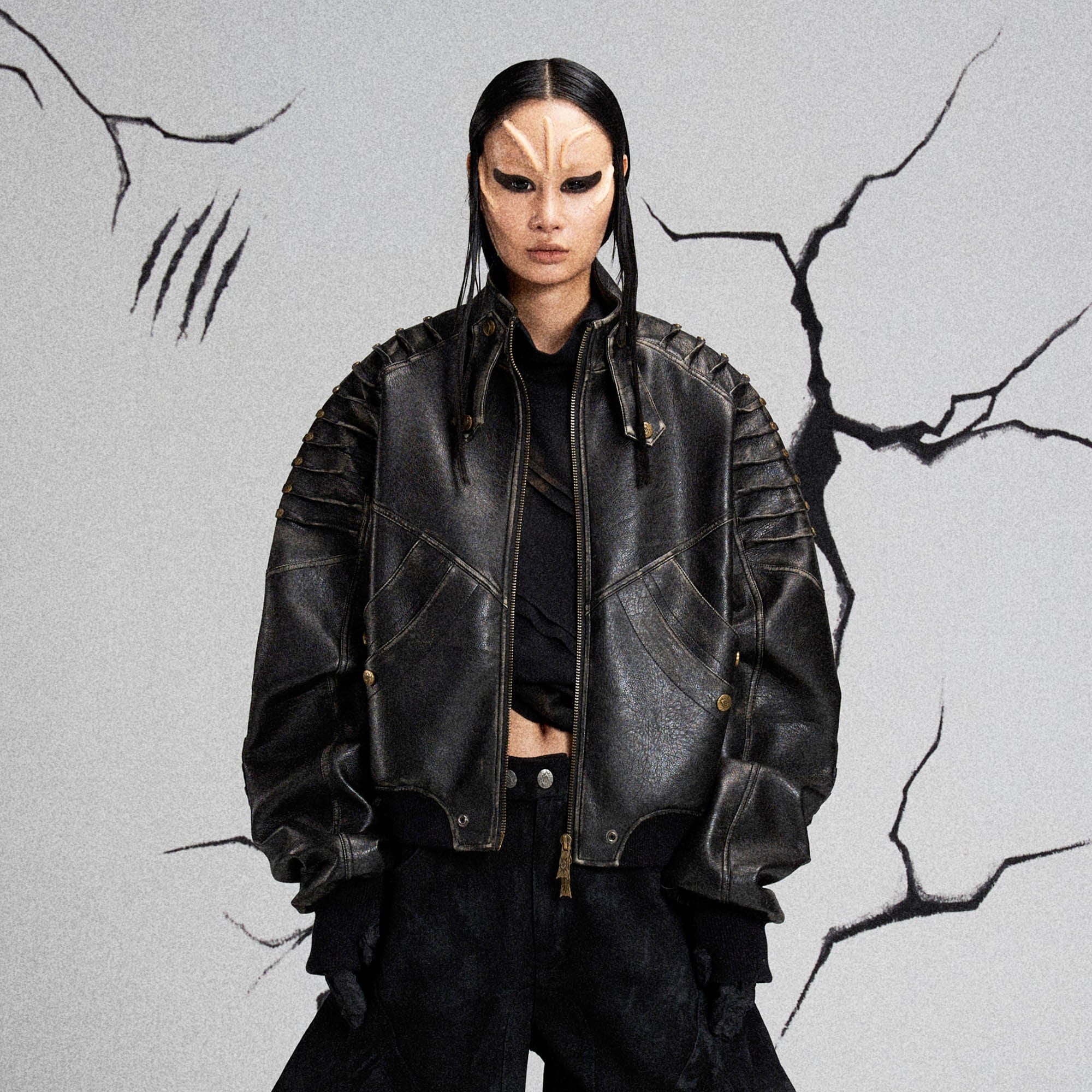 FLYERRER Mutation Exoskeleton Deconstructed Faux Leather Jacket ...