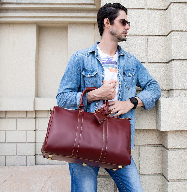 Wine Red Shoulder Leather Traveling Bag 9397 – LEATHERETRO